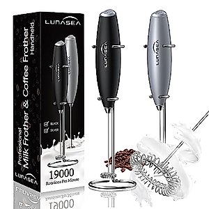 LUNASEA Handheld Milk Frother with Stand, Frother Wand, Electric frother for Coffee Whisk, Hand Mixer Blender Milk Foamer, Drink Mixer, Electric Whisker for Mixing, Latte, Cappuccino, Matcha (Black)