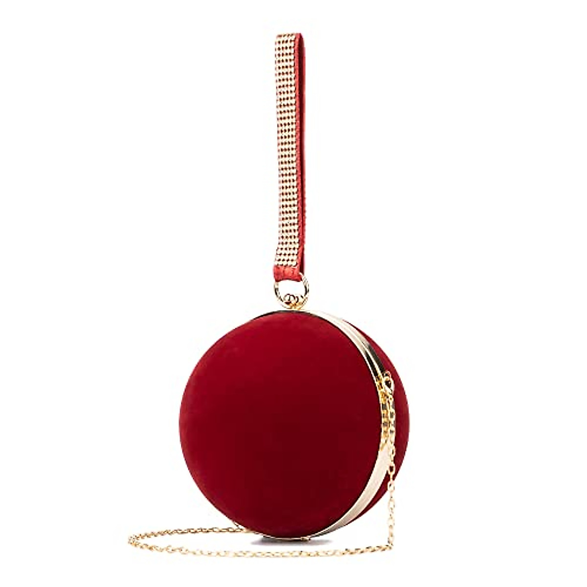 Olivia Miller Women’s Fashion Mary Round Ball Red Clutch w Detachable Chain Strap, Evening Handbag, Small Wedding Prom Party Pouch Bag