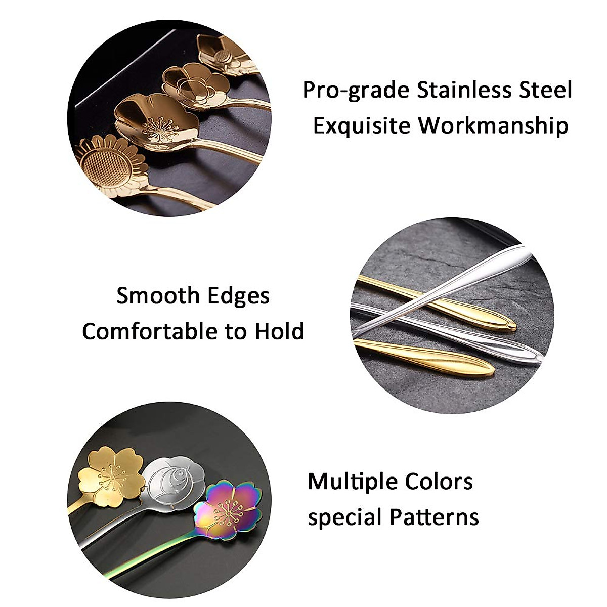 20PCS Flower Spoon Set, FULANDL Stainless Steel Tea Spoon Coffee Spoon Sugar Spoon, Reusable Tableware Stirring Spoon Ice Cream Spoon for Coffee, Tea, Cake, Dessert, Multiple Shapes (4.9 & 7Inch)