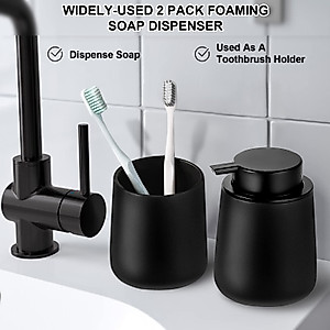 Mierting Foaming Soap Dispenser, 2 Pack Black Foam Hand Soap Dispenser for Bathroom & Kitchen, 12 Oz Modern Ceramic Hand and Dish Foaming Pump Bottle, Refillable Lotion Liquid Foam Pump Dispensers