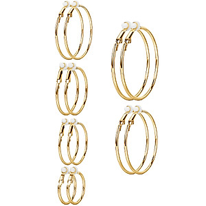 6 Pairs Earrings Clip On Earrings Non Piercing Earrings Set for Women and Girls, 6 Sizes (Gold Color)