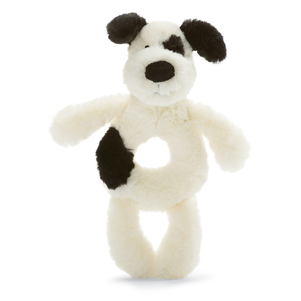 Jellycat Bashful Black and Cream Puppy Soft Plush Baby Toy Ring Rattle