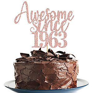 Klionjor 61st Awesome since 1963 Cake Topper Cheers to 61 Years Birthday Cake Pick 61 Fabulous Cake Decoration for Happy 61st Birthday Anniversary Party Cake Decorations Supplies(1963, Rose gold)