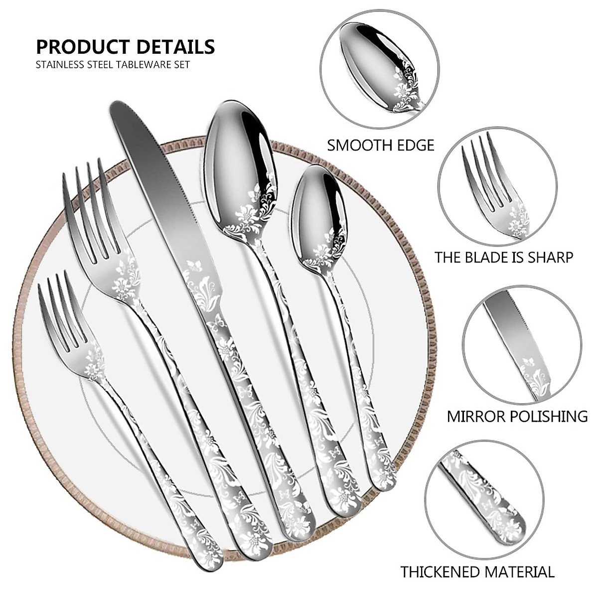 Vilihkc 20 piece Unique Pattern Design Silverware Set, Stainless Steel Flatware Set Service for 4, silver Cutlery Set, Mirror Polished Utensil Set for Kitchen, Dishwasher Safe