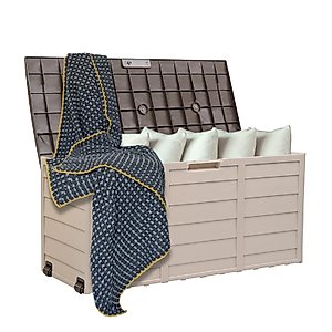 VINGLI 75 Gallon Resin Outdoor Deck Box, 75 Gallon Patio Storage Box with Side Handles, Lockable Storage Containers for Patio Furniture Cushions, Pool Accessories, Garden Tools, Coffee