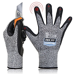 DEX FIT A5 Precision Cut Resistant Gloves Cru553 Thin, Firm Grip, 3D-Comfort Fit, Lightweight & Durable, Touchscreen Compatible for Precision Assembly; Grey L (9) 1 Pair