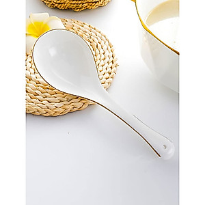 Spoons Silverware Household Large Spoon Long Handle Spoon Ceramic Tracery Large Spoon Spoon Rice Porridge Spoon Spoon Set (Color : B)
