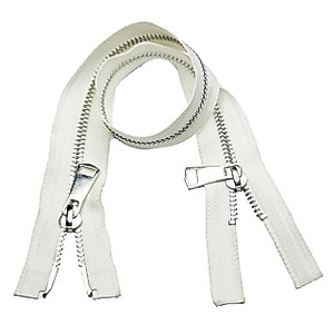 2PCS #5 38inch Two Way Separating Zippers(Open-end Zipper) for Jackets Sewing Coats Crafts,Silver Metal Zippers Bulk（White Belt-38in 2pcs）