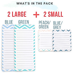 Magnetic Notepads in Large and Small Sizes for Fridge (4 Pack); Grocery Shopping List Pad, To-Do List, Reminders, Memo and Scratch Pad - Cute Modern Designs | Full Magnet Back | 50 Sheets per Note Pad