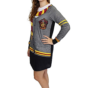 Harry Potter Hogwarts Gryffindor Women's Long Sleeve Nightgown Pajamas (X-Small, Black/Grey)