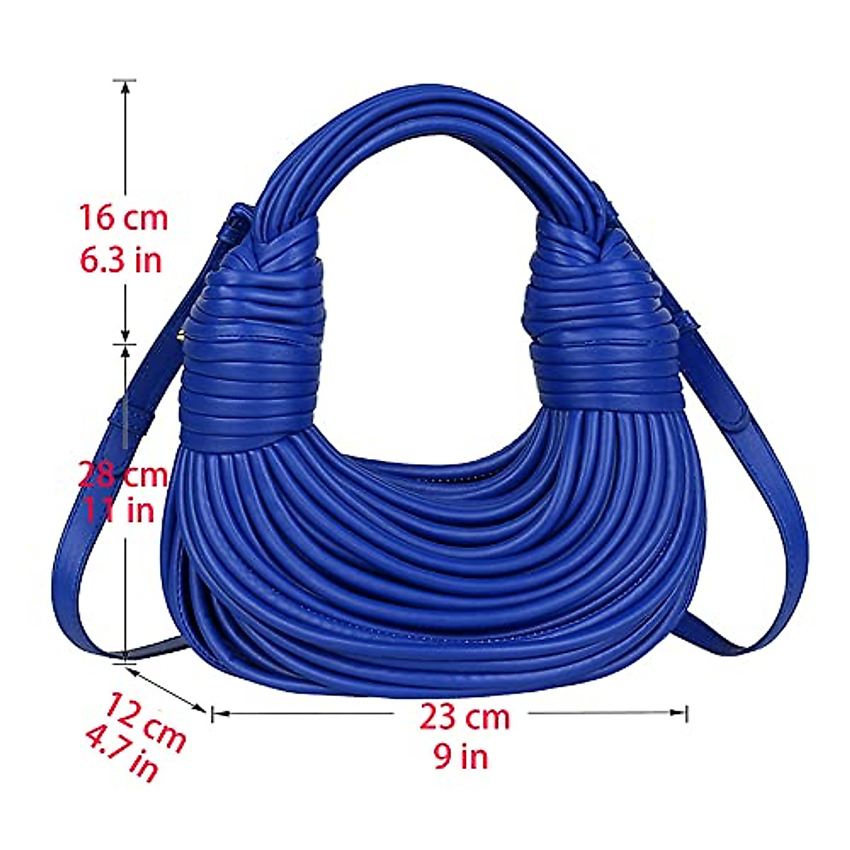 Knotted Woven Tote Bag Handbag For Women Hand Woven Bread Messenger Bag Soft Leather Top Handle Handbag Shoulder Bag (Blue)