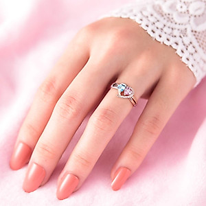 💖Valentine's Gift💖Madeone Promise Rings Personalized Mother Ring with 2 heart Birthstones 2 Names&1 Engraving 925 Sterling Silver 14K Gold Plated Anniversary Rings Engagement Rings Wedding Bands Customized Rings for Women (12)