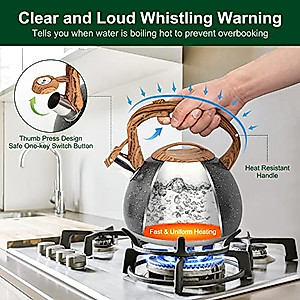 Greenual Tea Kettle, 3.2 Quart Loud Whistling Tea Kettle Stovetop, Food Grade Stainless Steel Teapot for Stovetop, Anti-Rust Tea Pot with Cool Touch Ergonomic Handle(Gray)