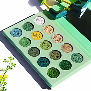 Afflano Green Eyeshadow Palette, Green Glitter Eyeshadow Highly Pigmented, Forest Emerald Green Christmas Makeup Palettes, Yellow Lime Grass Grinch Green Makeup Eye Shadow Pallet 15 Color