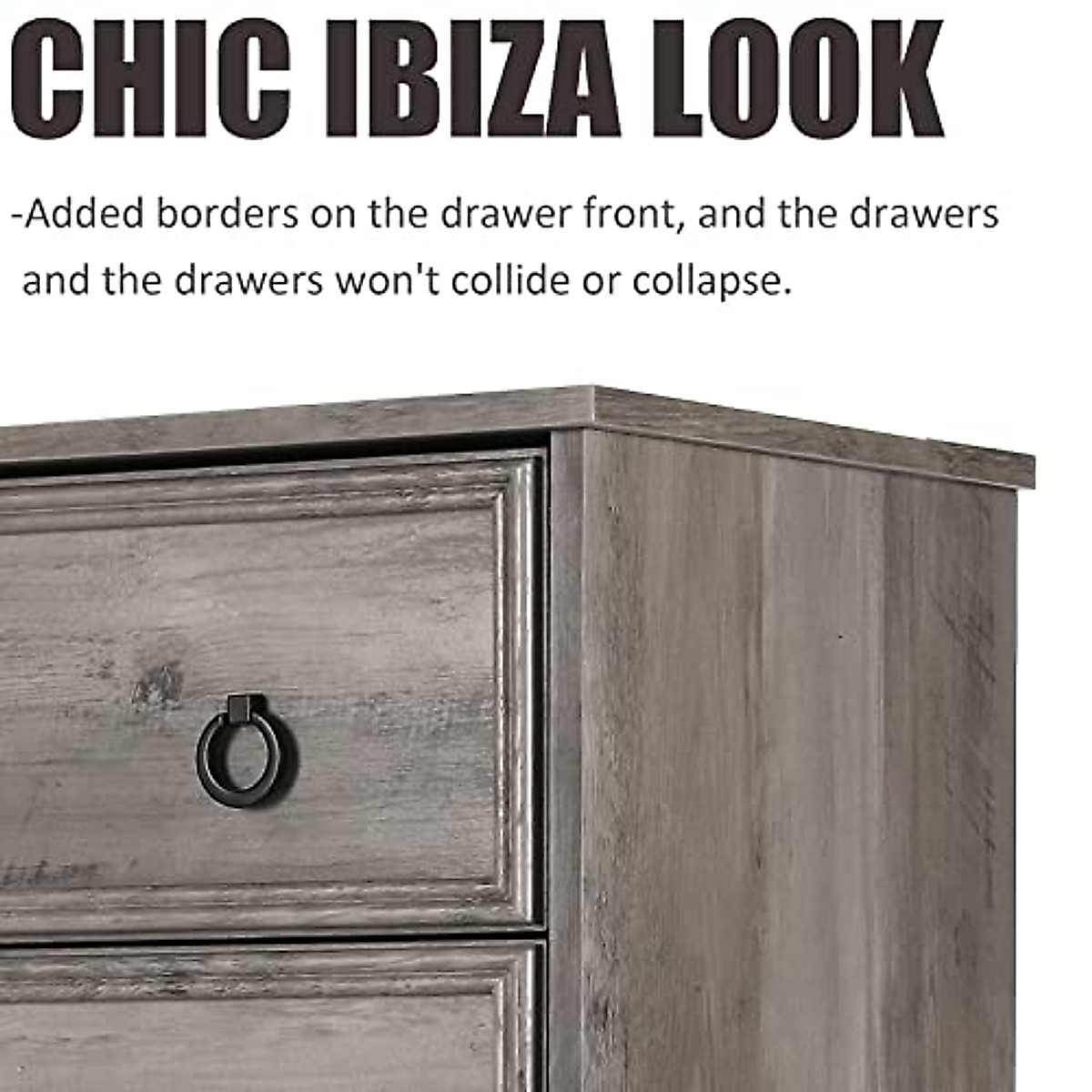 LGHM Modern 6 Drawer Dresser, Dressers for Bedroom, Chest of Drawers Closet Organizers and Storage Clothes - Easy Pulls Handle, Textured Borders Living Room, Hallway, Gray Wash