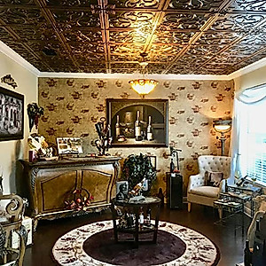 Lilies and Swirls-Faux Tin Ceiling Tile - Antique Copper 25-Pack