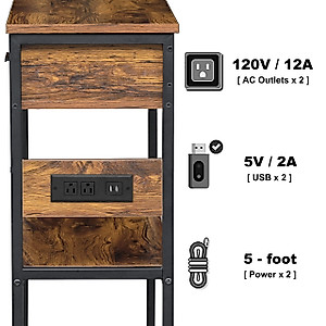 DANSION Console Table with 2 Drawers, Entryway Table with Outlets and USB Ports, Industrial 3 Tier Sofa Table Narrow Long with Storage Shelves for Living Room, 32 Inch