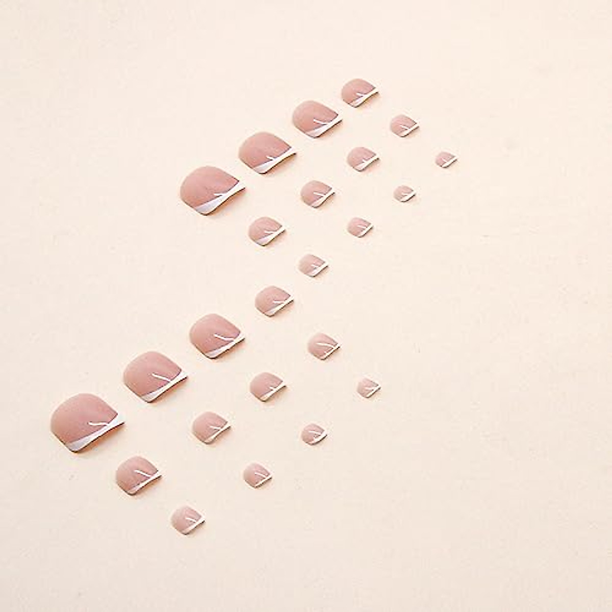 French Tips Press on Toenails Pink Square Toe Fake Nail Tips French Light Powder Design Acrylic Toe Nails Full Cover Glue on Toenails Glossy Summer False Toe Static Nails for Women Girls 24Pcs