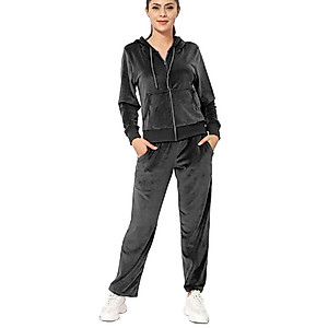 MINANUO Velour Tracksuit Womens 2 Pieces Joggers Loungewear Outfits for Women Black Fashion Cotton Jogging Suits for Women xl Sweatsuits Set Soft Sport Pants(Black 06,XL)