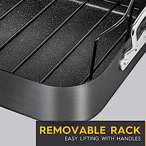 MICHELANGELO Roasting Pan with Rack, Hard Anodized Turkey Roaster Pan, Large Turkey Roasting Pan for Oven, Nonstick Rectangular Roaster Pan with Rack, 16 Inch x 12 Inch