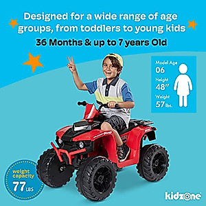 Kidzone 12V Ride On ATV Vehicle 3-7 Yeas Old Big Kid up to 77lbs, Electric 4-Wheeler Quad Battery Powered Car for Boys & Girls Gift Whit DIY License Plate, MP3, High Low Speeds, LED Light, Bluetooth