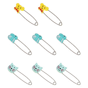 10pcs Safety Pins Diaper Pins Cute Animal Head Cloth Pins with Locking Closures U- Shaped Nappy Pins Buckle for Napkins Garment Repair Pins Random Color