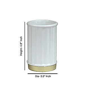 nu steel PAN-8PC/SET Panache Ceramic Bath Accessory Set for Vanity Countertops 8 Piece Includes Container, Dish,Tooth Brush, Tumbler,soap Lotion,Waste Basket,Tissue Box Holder,Tray-White/Gold