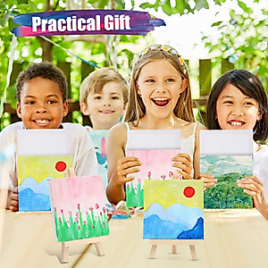 Fuutreo 200 Pcs Mini Canvas and Easel Set 100 Pcs Mini Canvas with 100 Pcs Wooden Easels Mini Stretched Canvas for Painting Canvas Painting Kit for Acrylic Pouring Oil Paint Water Color(4 x 4 Inch)
