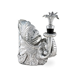 Arthur Court Aluminum Metal Elephant Wine Coaster and Stopper Set Sand casted Artisan Metal 4.5 inch Diameter Coaster 7 inch Tall