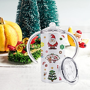 OKBA 6 Pack 12 OZ Sublimation White Blank Straight Sippy Cup，Toddler Insulated Stainless Steel Travel Mug Water Bottle with Handles for Kids and Children with Screw-ON LIDS