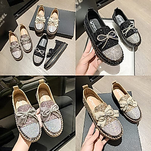 KCTRFSJ Women's Rhinestones Glitter Bow Platform Sneaker,Handmade Flat Casual Slip On Loafers,Comfort Low Top Walking Shoes (Pink,6,6)