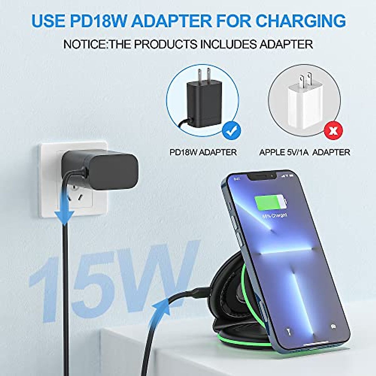 3 in 1 Wireless Charging Station,Apple Magnetic Foldable Fast Charger Pad for Magsafe iPhone14/Pro/Max/Plus/13/12/11/Pro/XS/XR/8,Watch Series 4/5/6/7/8,AirPods 3/2/Pro(Adapter Included)