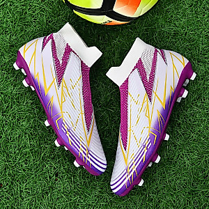 Mens Womens High-Top Soccer Cleats, Teen Football Training Shoes, FG/TF Athletic Shoes Competition & Training for Boys and Girls (Purple,10.5,Women,Men,Medium,9.5)