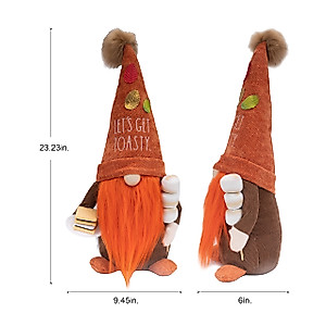 Rae Dunn Halloween Gnome - Fall Holiday Decor Seasonal Decorations - Scandinavian/Swedish/Nordic Tomte Nisse Plush Figurine - 19" Elf with Beard Ornament for Shelf (Lets Get Toasty)