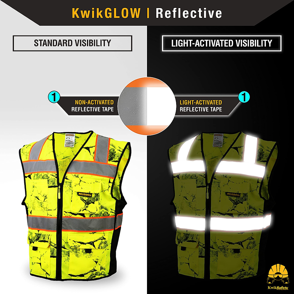 KwikSafety - Charlotte, NC - UNCLE WILLY’S WALL Safety Vest [10 POCKETS] Class 2 ANSI OSHA High Visibility Reflective Camo Heavy Duty Mesh HiVis Construction Work HiViz Men/Yellow Black Large