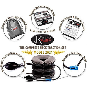 Pinched Nerve Neck Stretcher Cervical Traction Device for Home Pain Treatment | Inflatable Spinal Decompression Collar Unit Muscle Strain Injury Relief | Herniated Disc Problems Remedy Kit (Gray)