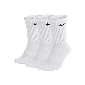 Nike Everyday Cushion Crew Training Socks, Unisex Socks with Sweat-Wicking Technology and Impact Cushioning (3 Pair), White/Black,Medium
