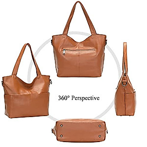 CHERISH KISS Leather Purses and Handbags for Women Shoulder Bags Tote Purse(K35 Brown-1)