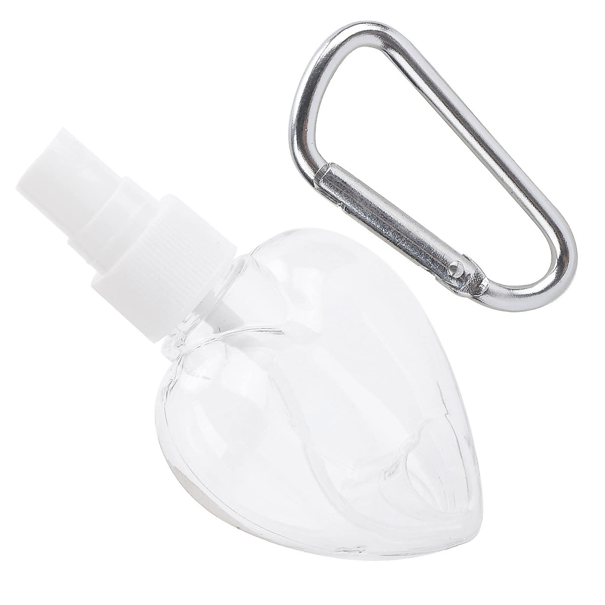 BORDSTRACT Travel Spray Bottle 50ml, Transparent Empty Heart Shape Plastic Containers for Camping, Hiking, Cleaning and Skin Care Atomizer with Keychain (White)