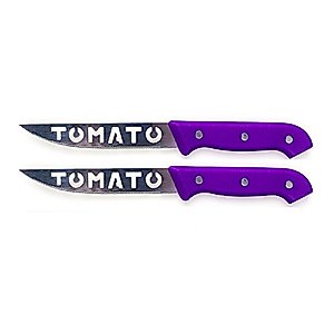 Brandobay Stainless Steel Tomato Slicer Knives Set – 10-inch long including handle – 2-Pack Set of Tomato Cutters – Colors (Blue, Red, Green)