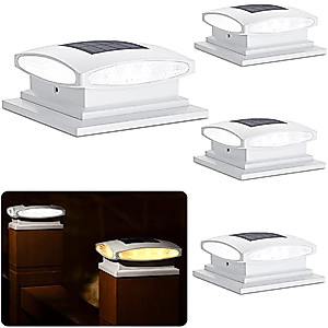 SIEDiNLAR Solar Post Cap Lights Outdoor, 2 Modes 24 LED Powered Fence Deck Light for 4x4 5x5 6x6 Garden Patio Decoration Warm White & Cool White, White (4 Pack)