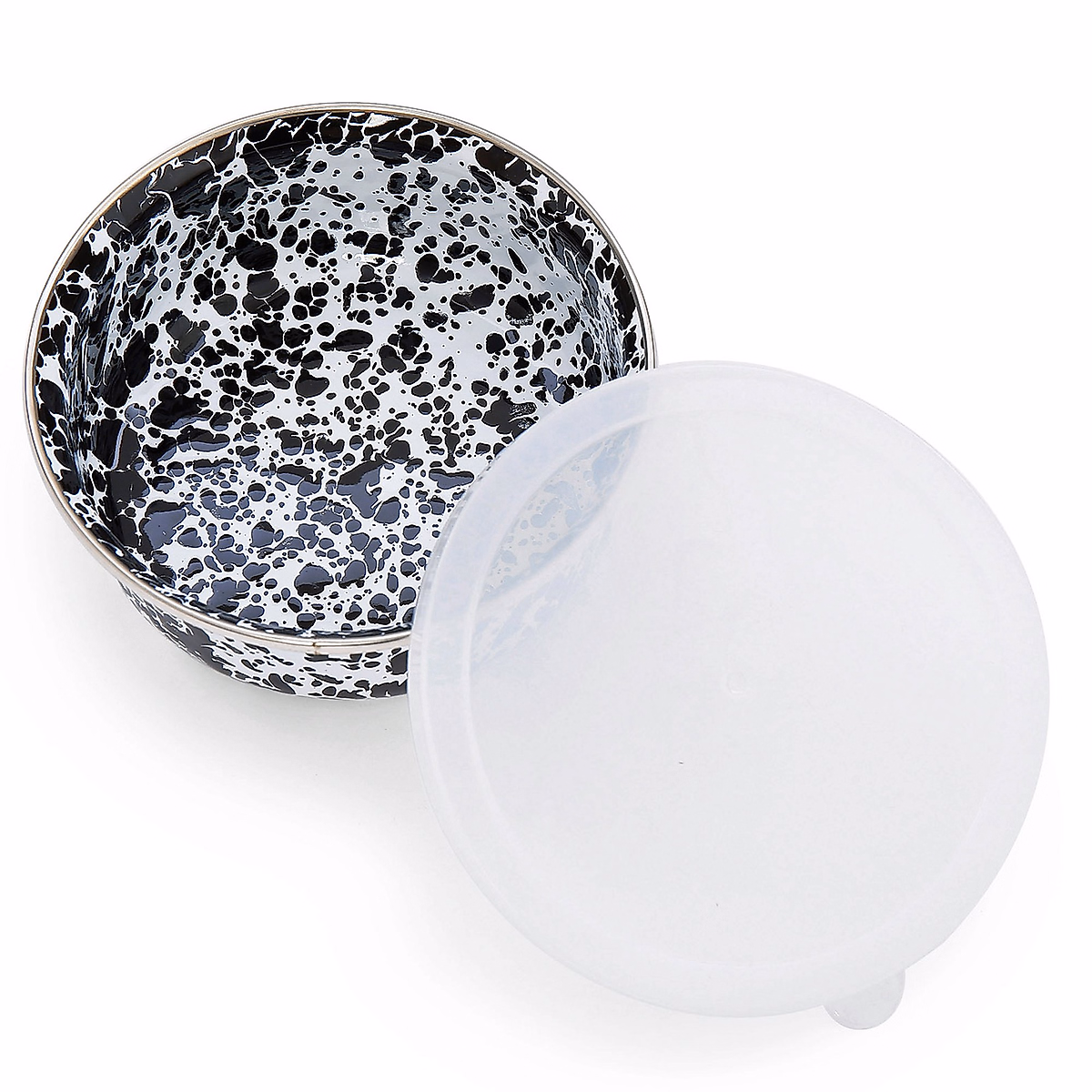 Enamelware - Set of 3 Storage Bowls w/Lids - Black Marble