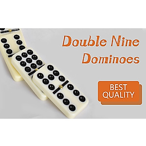 Domino Set for Adults, Double Nine Dominoes Set with Wooden Case for Classical Board Games, for Family and Kids,55 Tiles (2-4 Players)