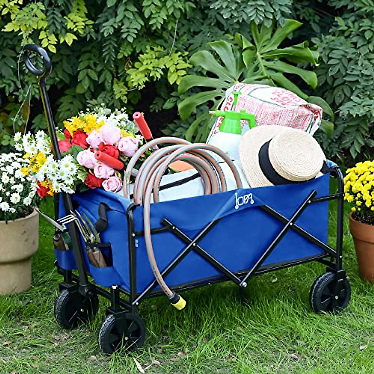 Rollefun Wagon Cart with Wheels Foldable - Collapsible Utility Wagon Heavy Duty, Folding Grocery Wagon, All Terrain Wagon Outdoor Camping Garden