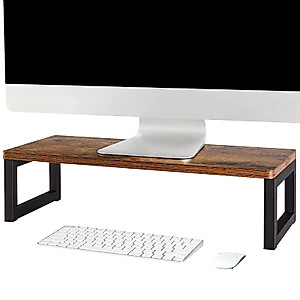 JAWNLITY Multi-Purpose Computer Monitor Stand Riser, Extra Long Wood Desktop Organizer Shelf for Laptop and Computer Screen, 21.6’’L X 9’’W X 5.5’’H, Rustic Brown
