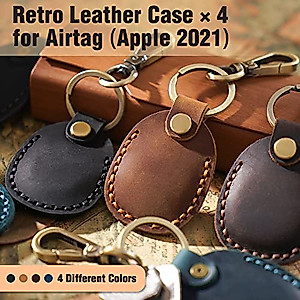4 Pack Leather Airtag Holder Keychain, Compact Handmade Genuine Leather Air Tag Holder with Keyring Full Coverage Case Cover Compatible for AirTag [4 Pack]