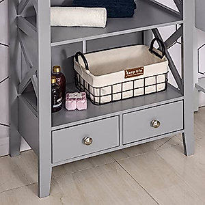 kleankin X- Frame Freestanding Floor Bathroom Storage with Two Drawers, Storage Organizer, Cabinet with 3 Shelves, Grey