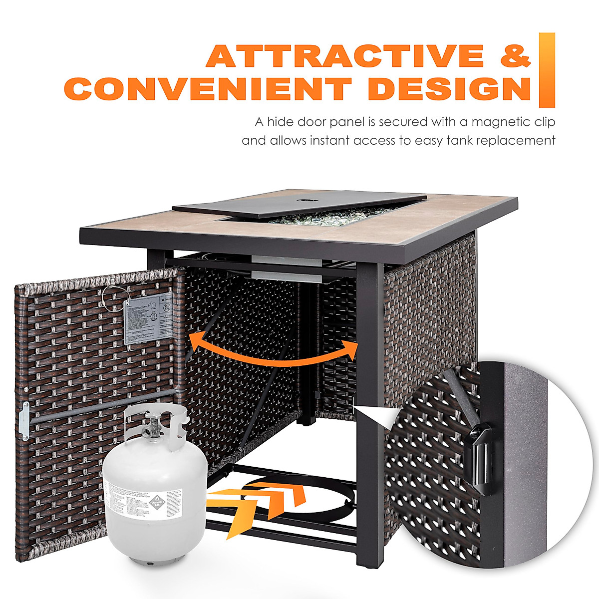 Nuu Garden 43'' Propane Fire Pit Table, CSA Certified 50,000 BTU Outdoor Patio Propane Fire Pit Table with Fire Pit Wind Guard,Removable Lid, Ceramic Tabletop, Water-Proof Oxford Cover, Dark Brown