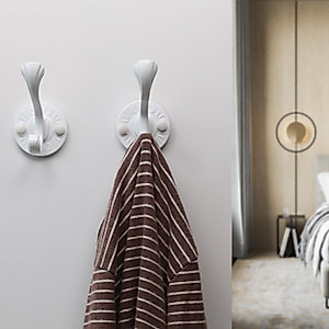 5pcs White Coat Hooks Wall Mounted Coat Hooks Farmhouse Matte Black Wall Hooks with Screws Metal White Towel Hooks for Bathrooms Entryway Hooks for Hanging Coats, Keys, Hats, Scarves, Robe, Bags