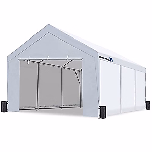 PEAKTOP OUTDOOR 12 x 20ft Upgraded Heavy Duty Carport with Removable Sidewalls,Portable Car Canopy,Garage Tent,Boat Shelter with Reinforced Triangular Beams and 4 Weight Bags,with Ground Bar
